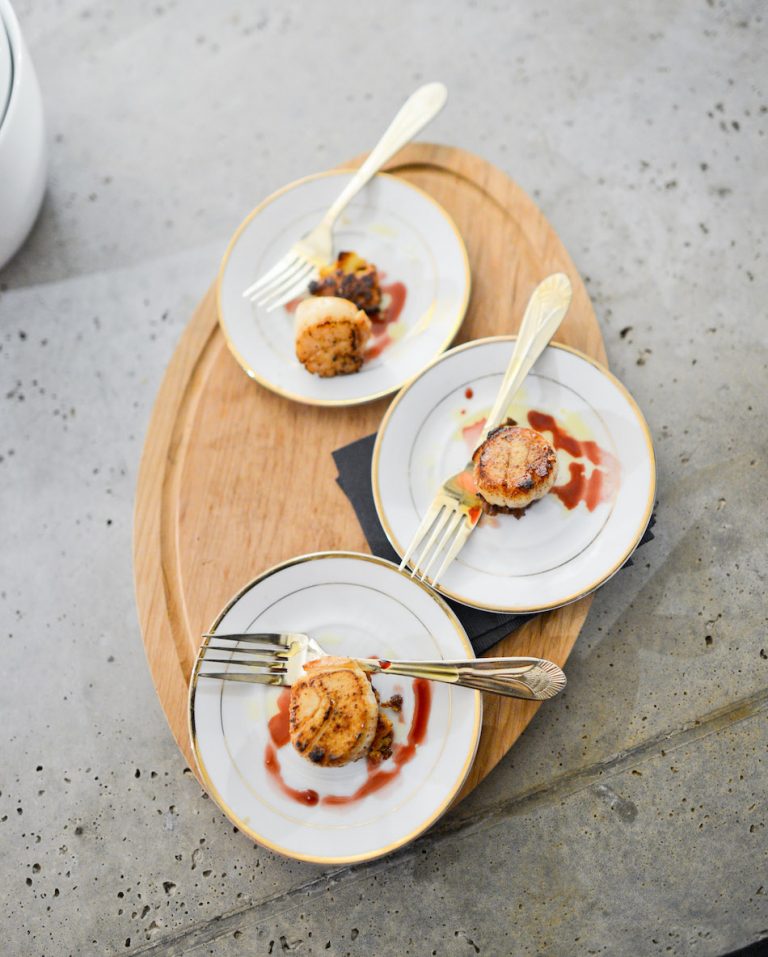 Seared Sea Scallops with Cauliflower Fritters - Fashionable Hostess