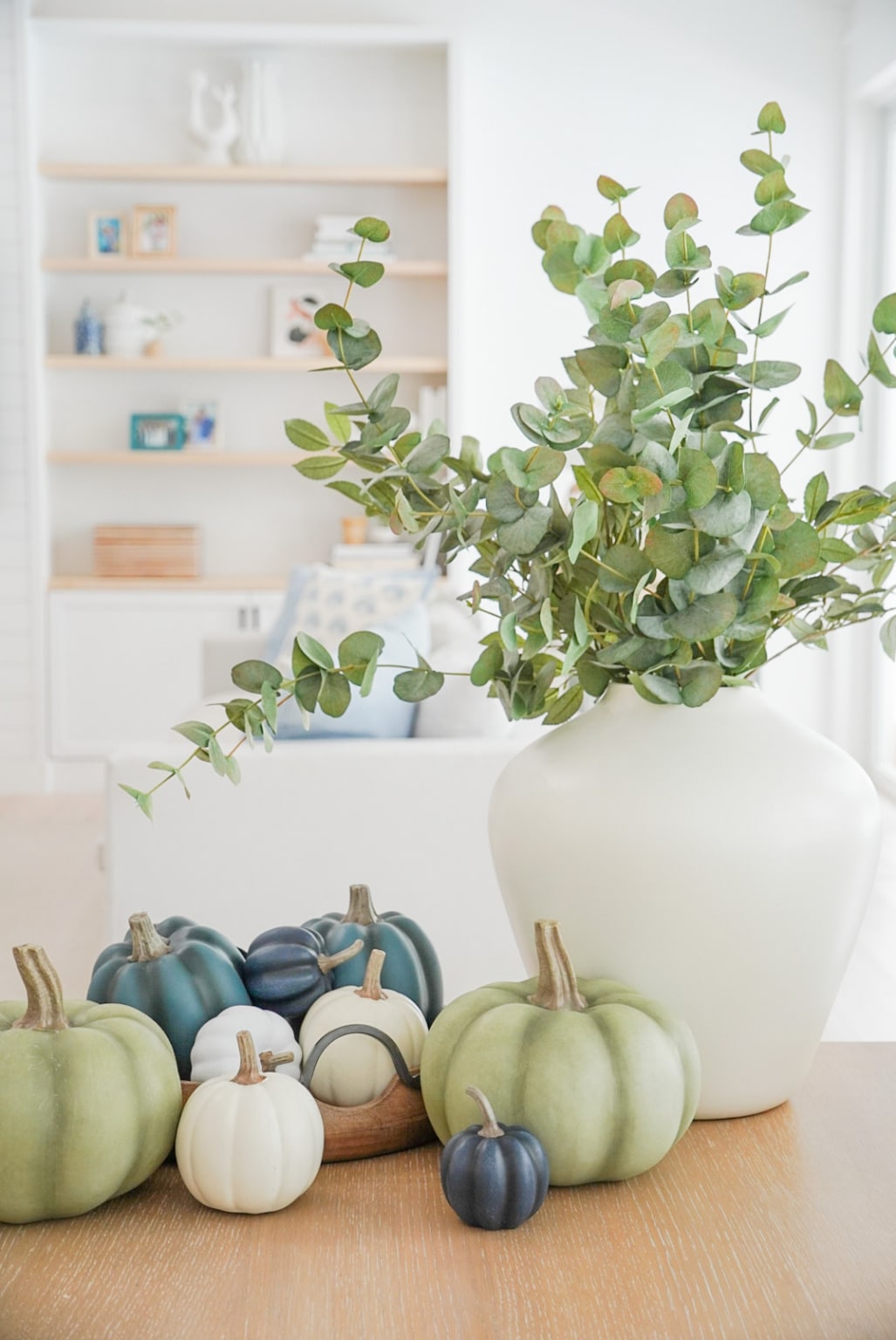 Decorating with Green & White Pumpkins - Fashionable Hostess