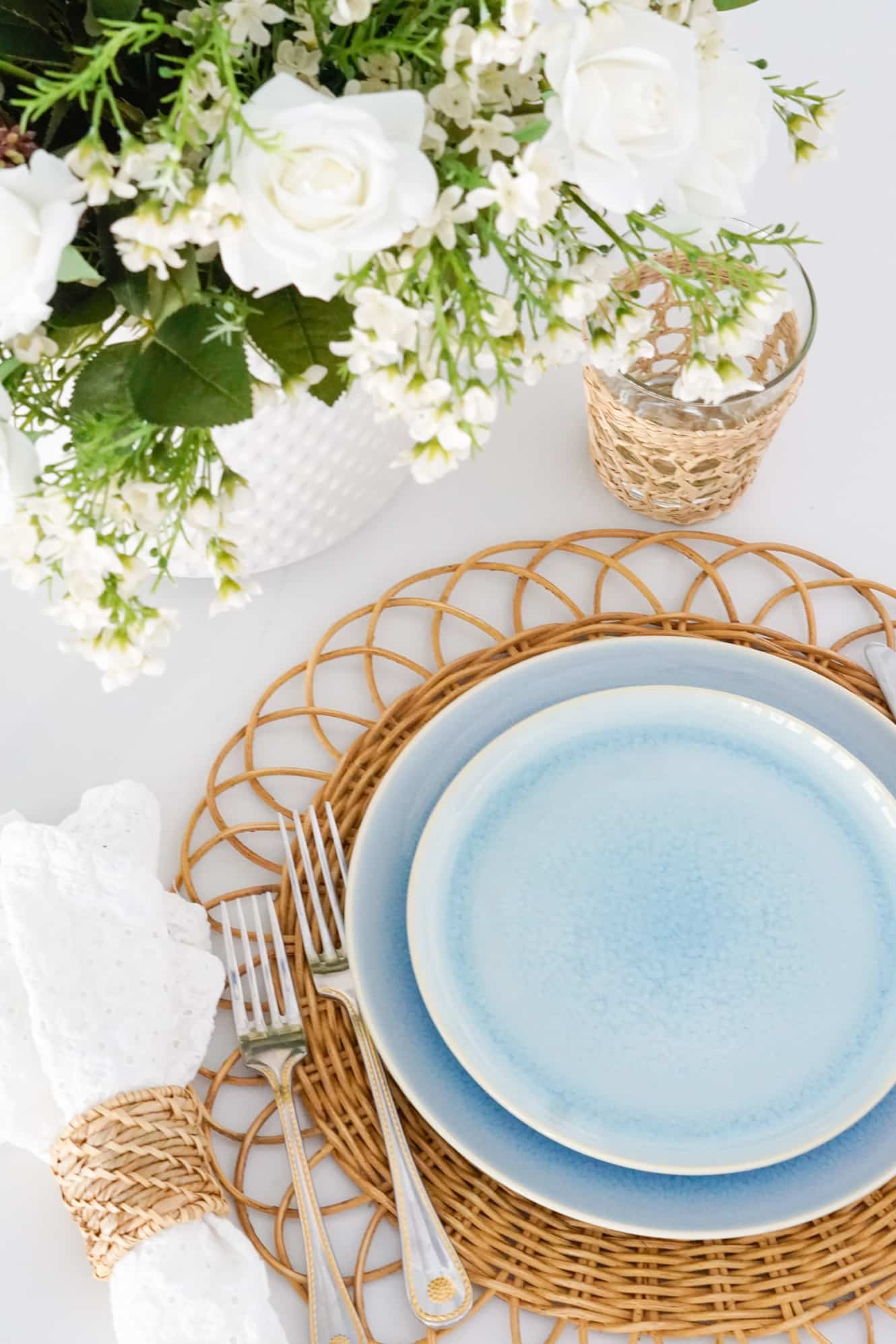 Spring Rattan Tablescape - Fashionable Hostess